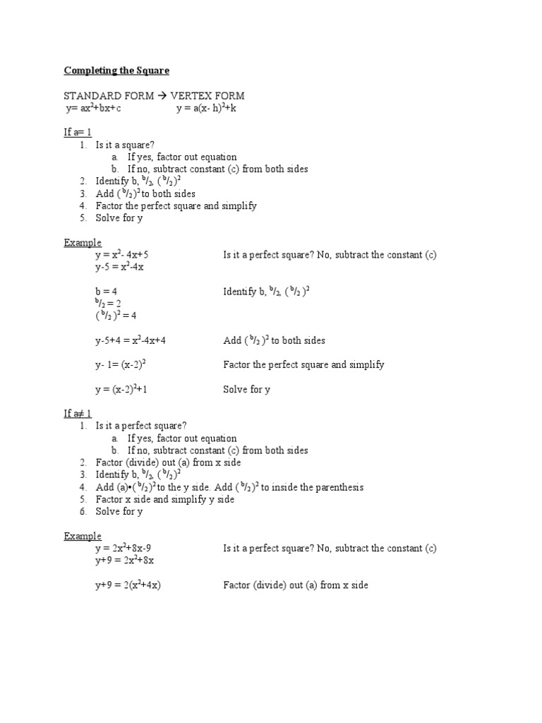 Completing the Square Guide | PDF