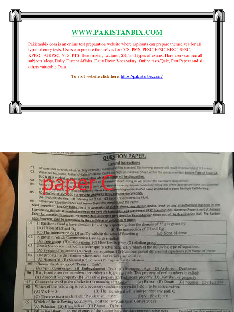 SPSC Mathematics Past Papers Resource | PDF