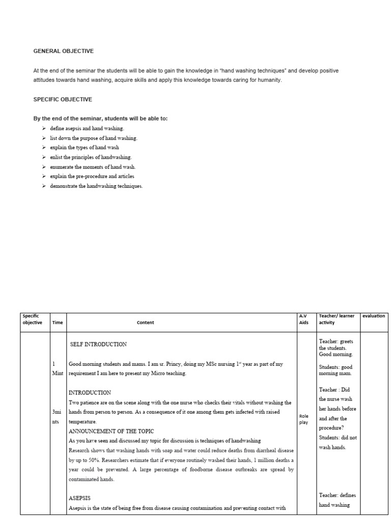 Hand Washing Techniques Lesson Plan | PDF | Hand Washing | Medical ...