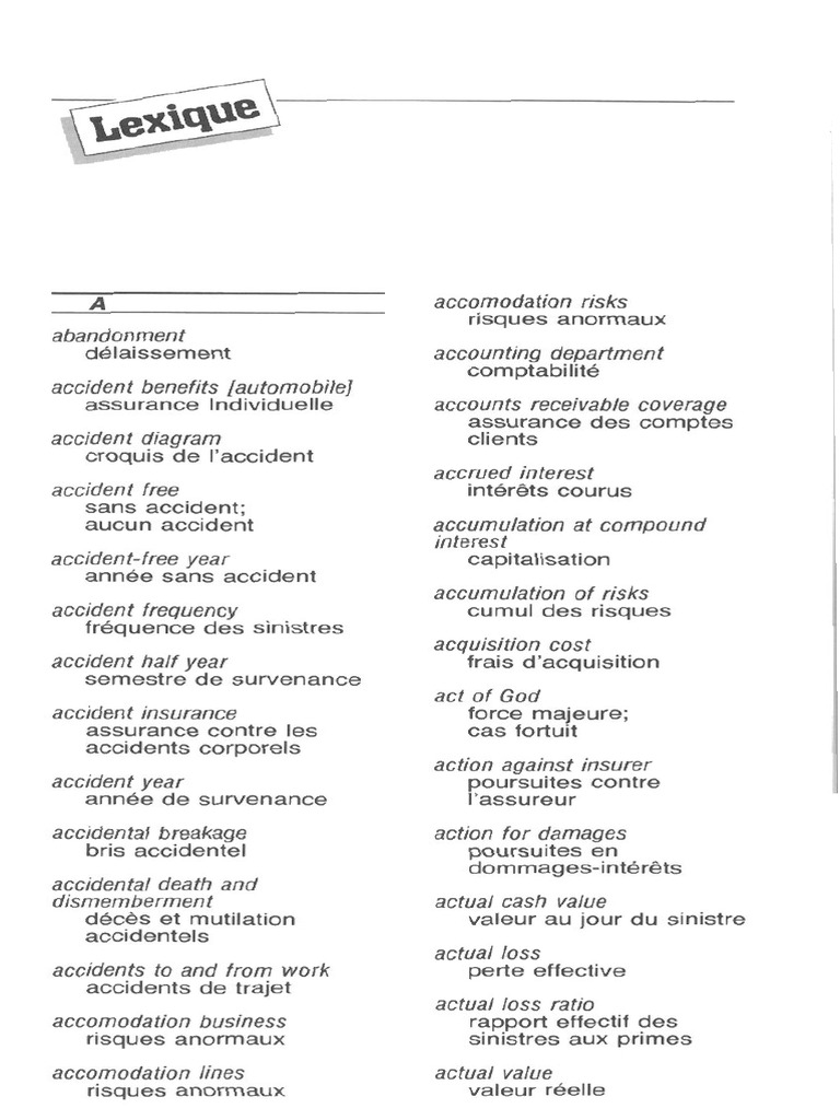 Lexique Assurance English First | PDF