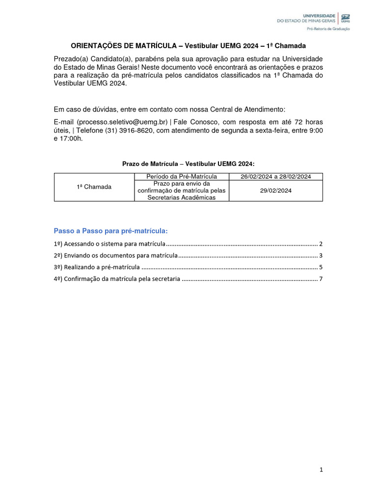 Orientacoes De Matricula Vestibular Atualizado Pdf