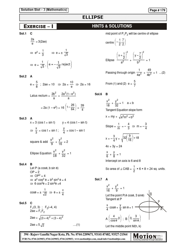 Mathematics Solutions for Ellipse Problems | PDF | Analytic Geometry ...