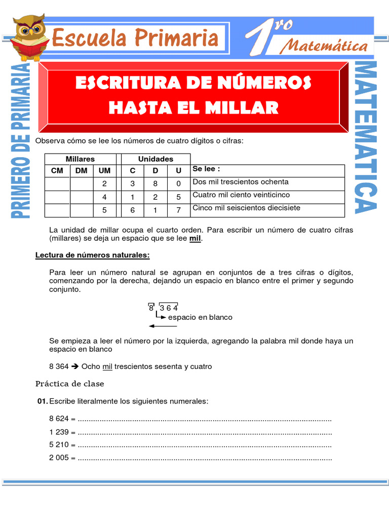 Escritura-de-Numeros-hasta-el-Millar | PDF | Números | Notación Matemática