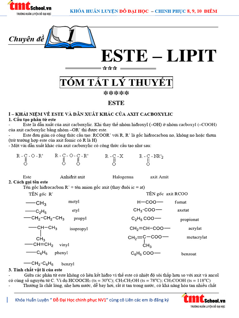 Chuyên đề 1 - ESTE + LIPIT | PDF