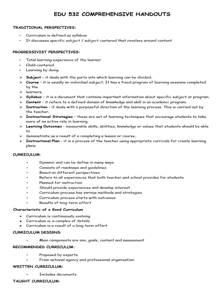 EDU-532-COMPREHENSIVE-HANDOUTS | PDF | Curriculum | Educational Assessment
