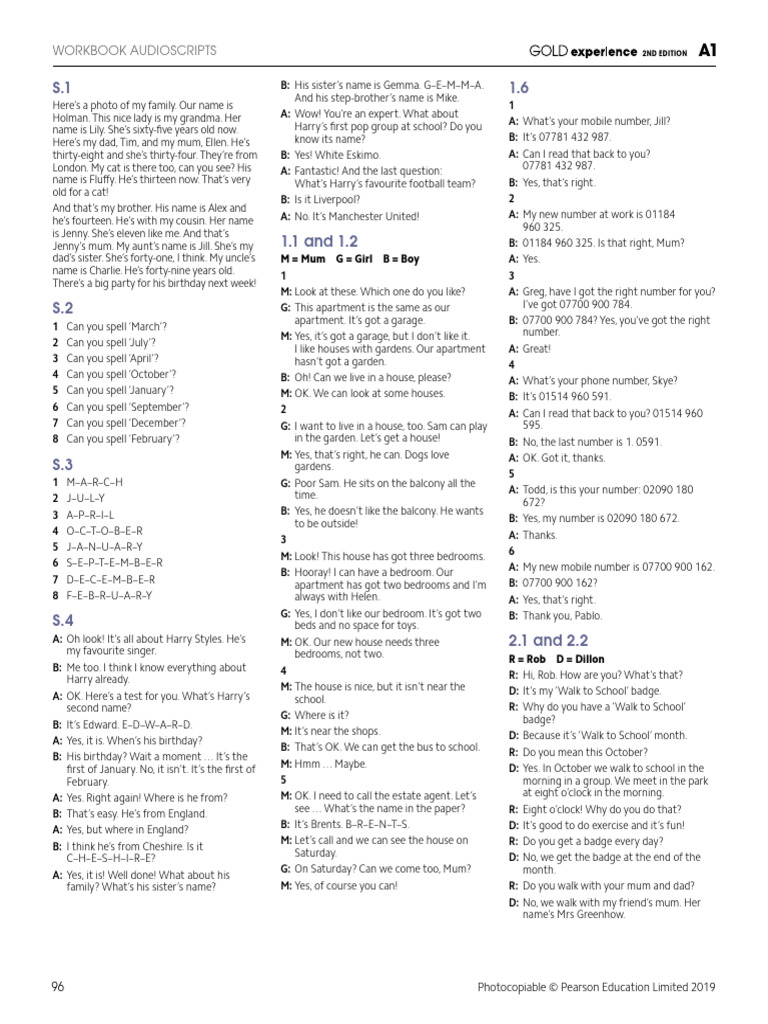 Gold Exp A1 WB Audioscript | PDF