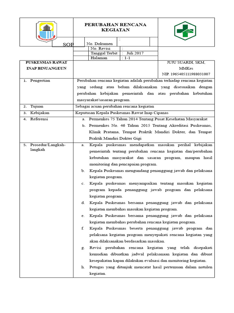 Sop PERUBAHAN RENCANA KEGIATAN | PDF