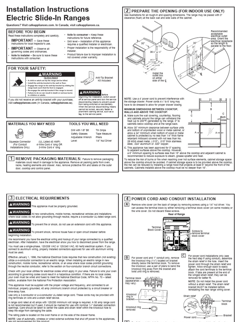 Installation Instructions Electric Slide-In Ranges: Warning | PDF | Manufactured Goods ...