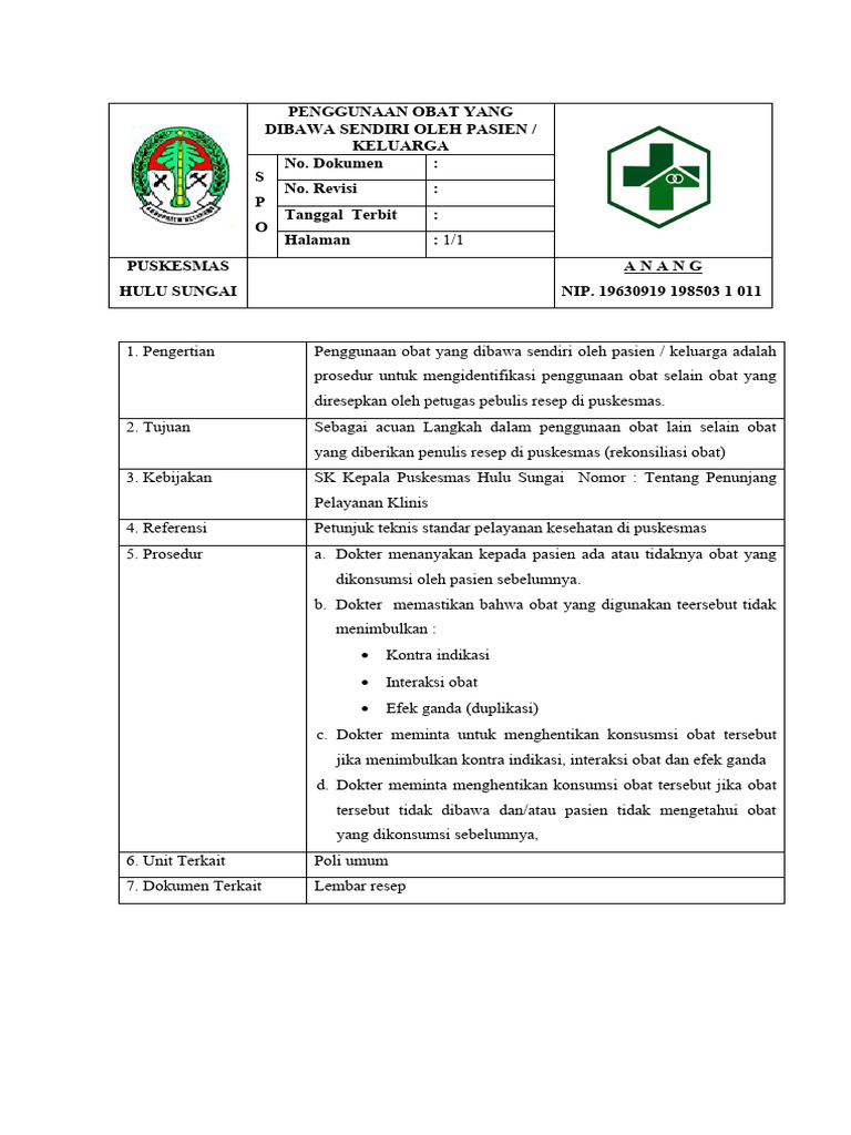 Prosedur Penggunaan Obat Pasien Puskesmas | PDF