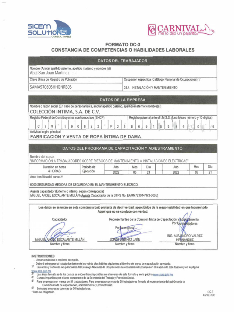 Nom 029 DC3, Abel | PDF