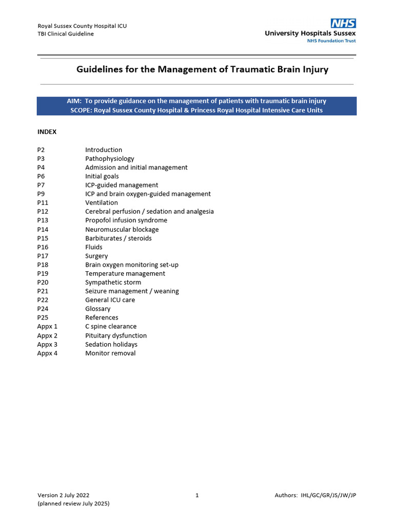 RSCH-TBI-guideline_v2 | PDF | Traumatic Brain Injury | Fever