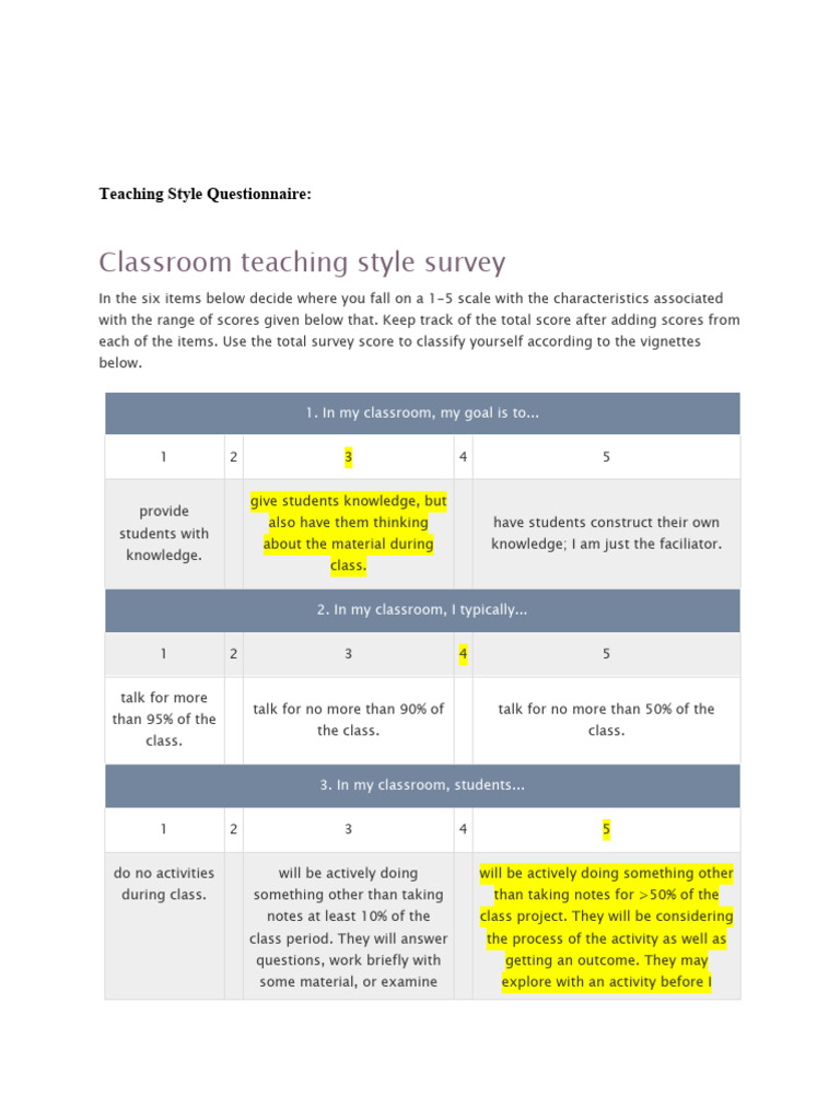 Teaching Style Questionnaire | PDF | Questionnaire | Teaching