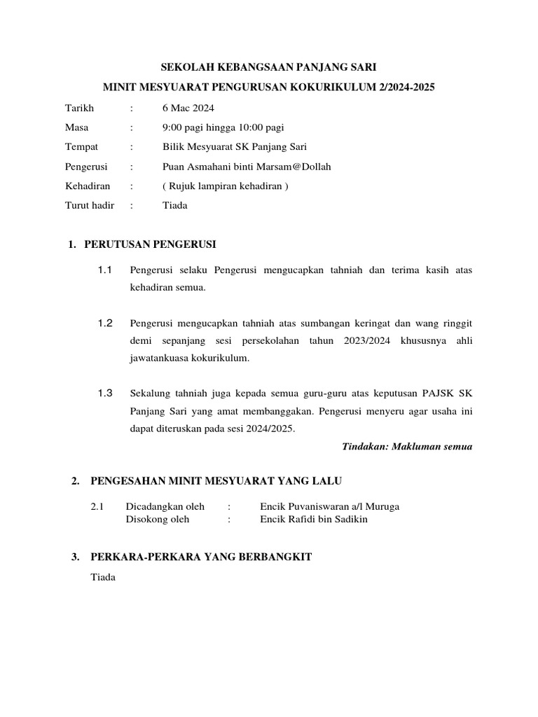 Minit Mesyuarat Koko 20242025 Skps | PDF