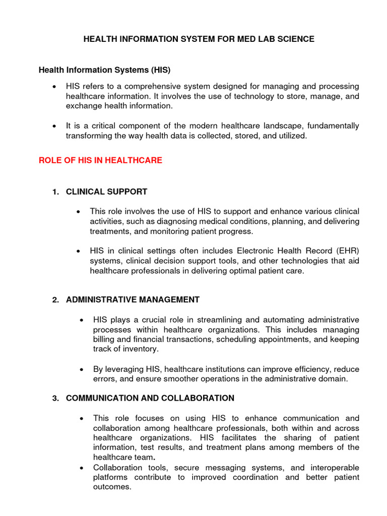 Health Information System For Med Lab Science | PDF | Electronic Health Record | Health Informatics