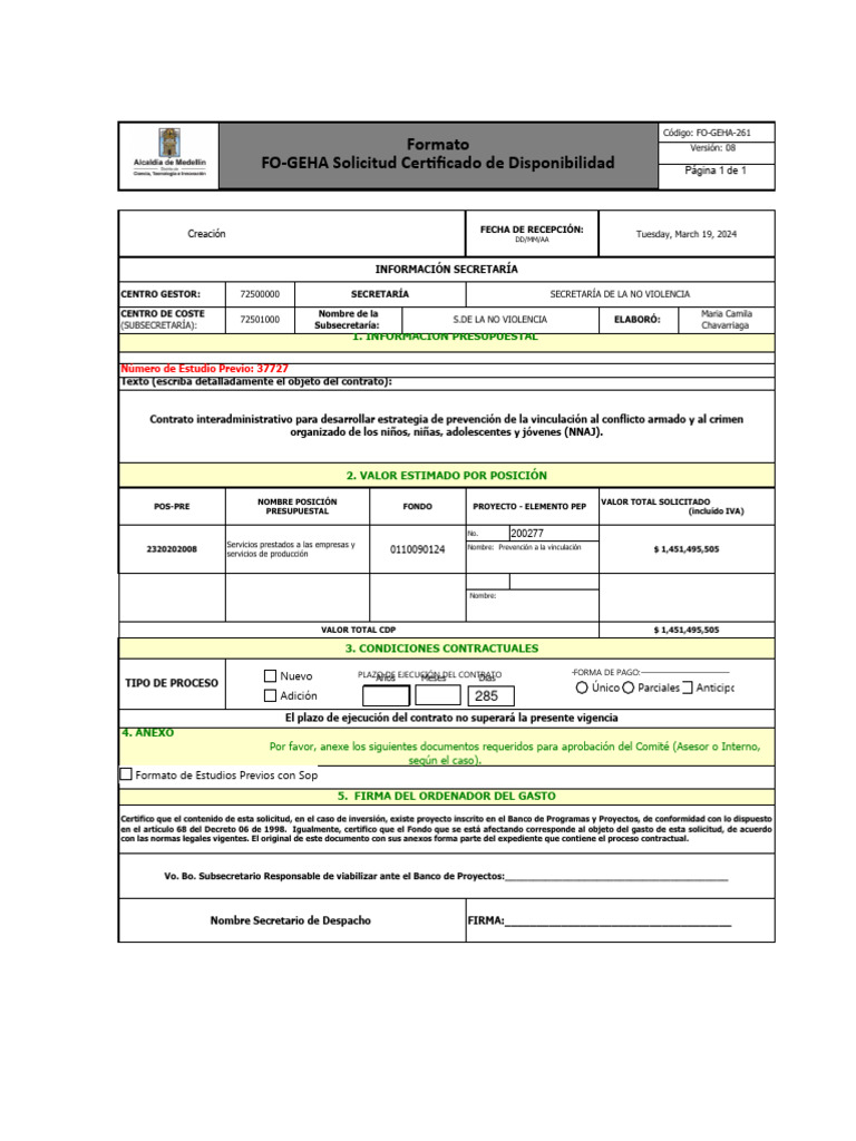 Solicitud CDP Parceros | PDF