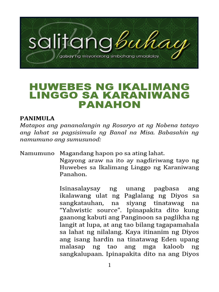 Huwebes NG Ikalimang Linggo Sa Karaniwang Panahon | PDF