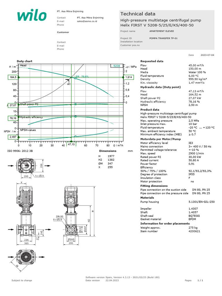 NO. 1 POMPA TRANSFER Data - Sheet - Helix - FIRST - V - 5208-5 - 25 - E ...