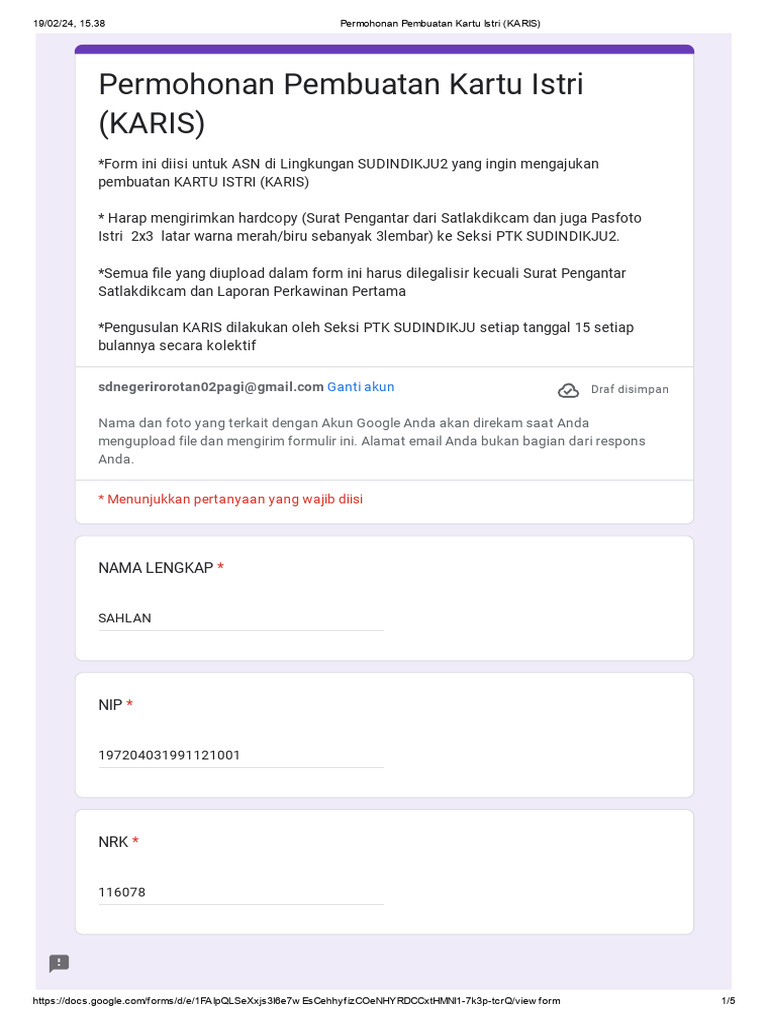 Permohonan Pembuatan Kartu Istri (KARIS) | PDF