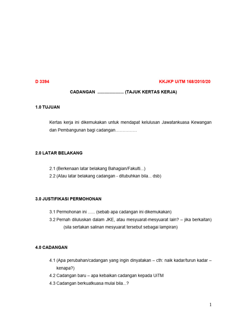 Contoh Kertas Kerja Format KK JKP | PDF