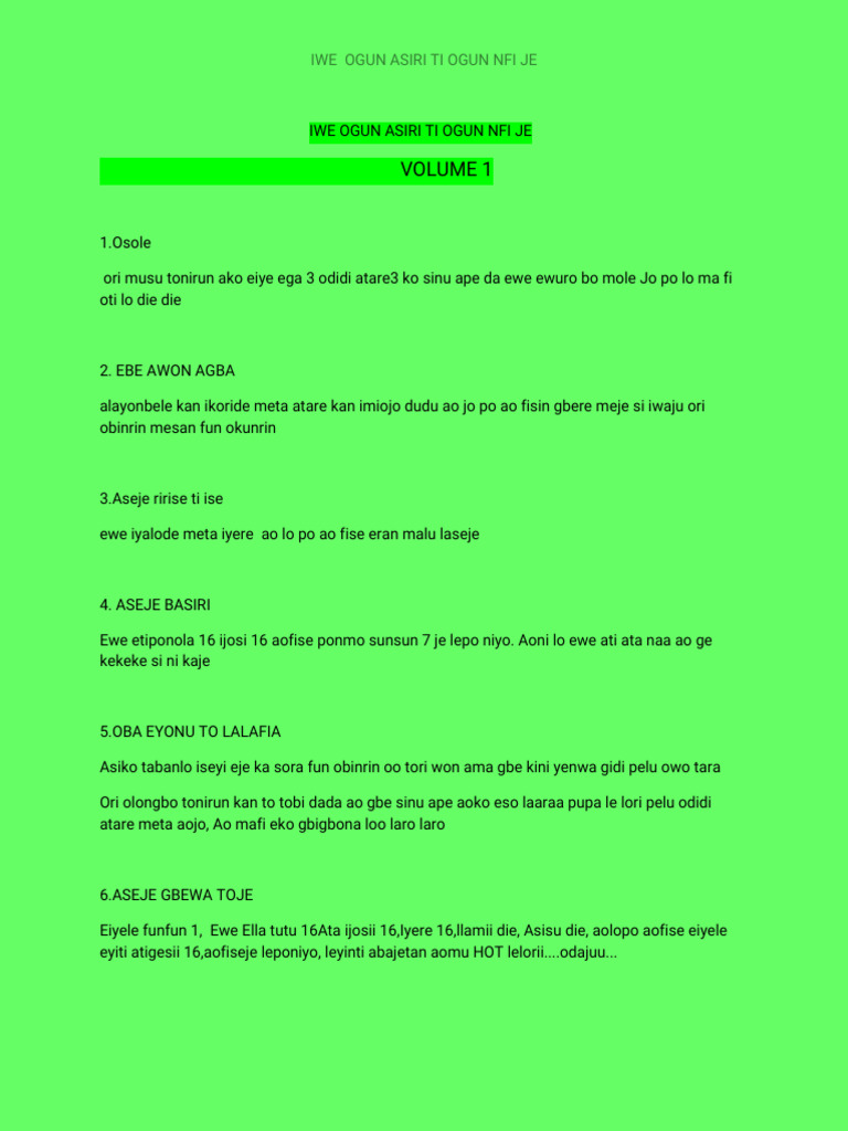 Iwe Asiri Ti Ogun Nfi Je (VOLUME 1) | PDF