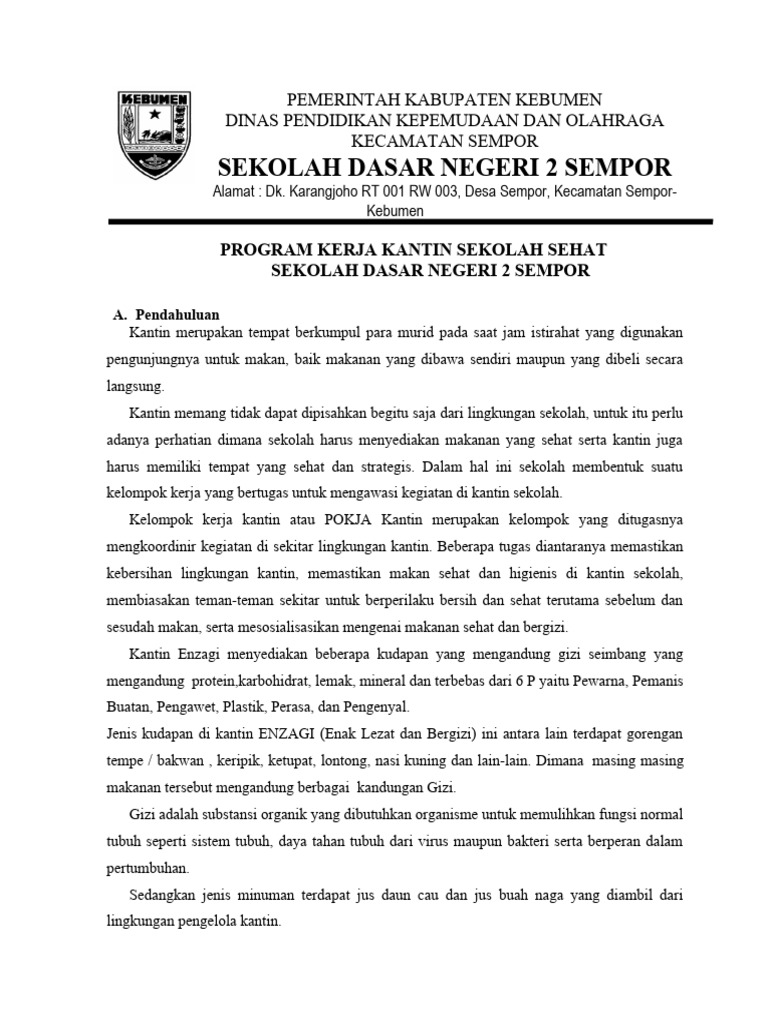 Program - Kerja - Kantin Sekolah Sehat SDN 2 Sempor | PDF