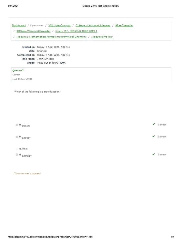 Module 2 Pre Test - Attempt Review | PDF | Entropy | Heat