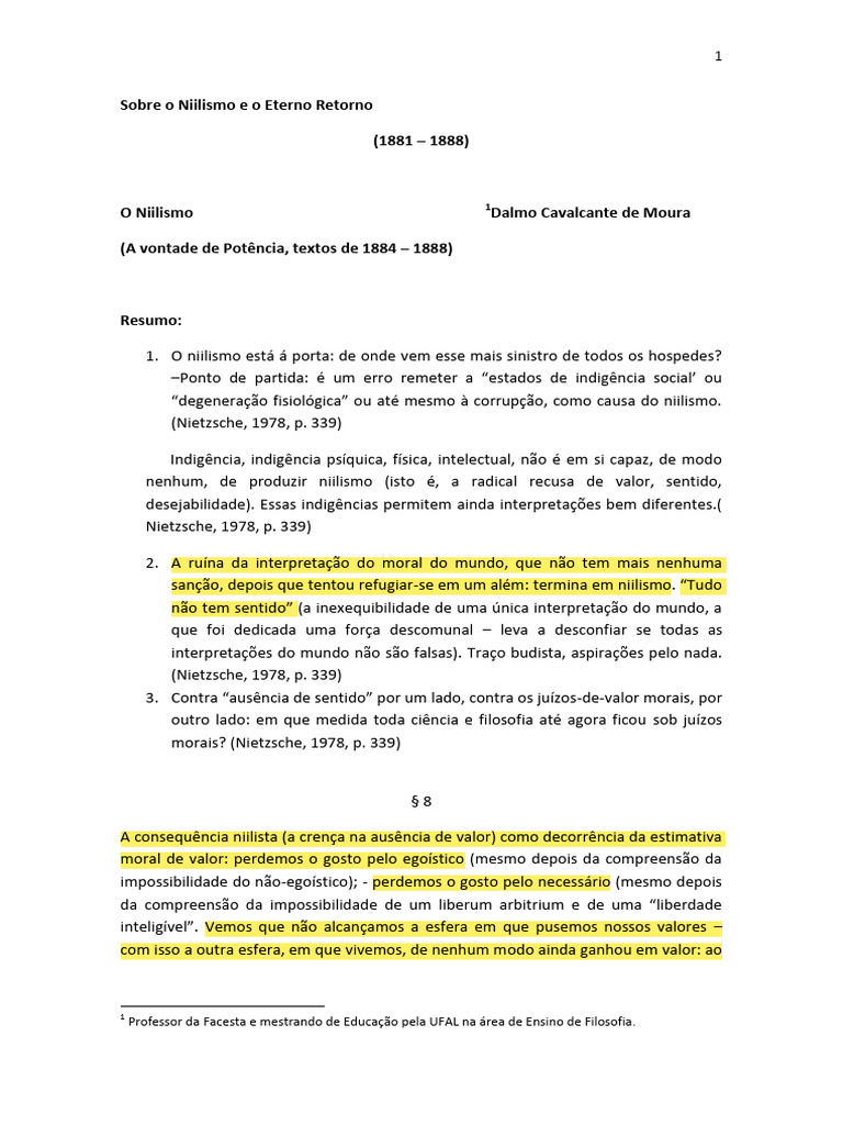 Niilismo e Eterno Retorno em Nietzsche | PDF | Niilismo | Friedrich ...