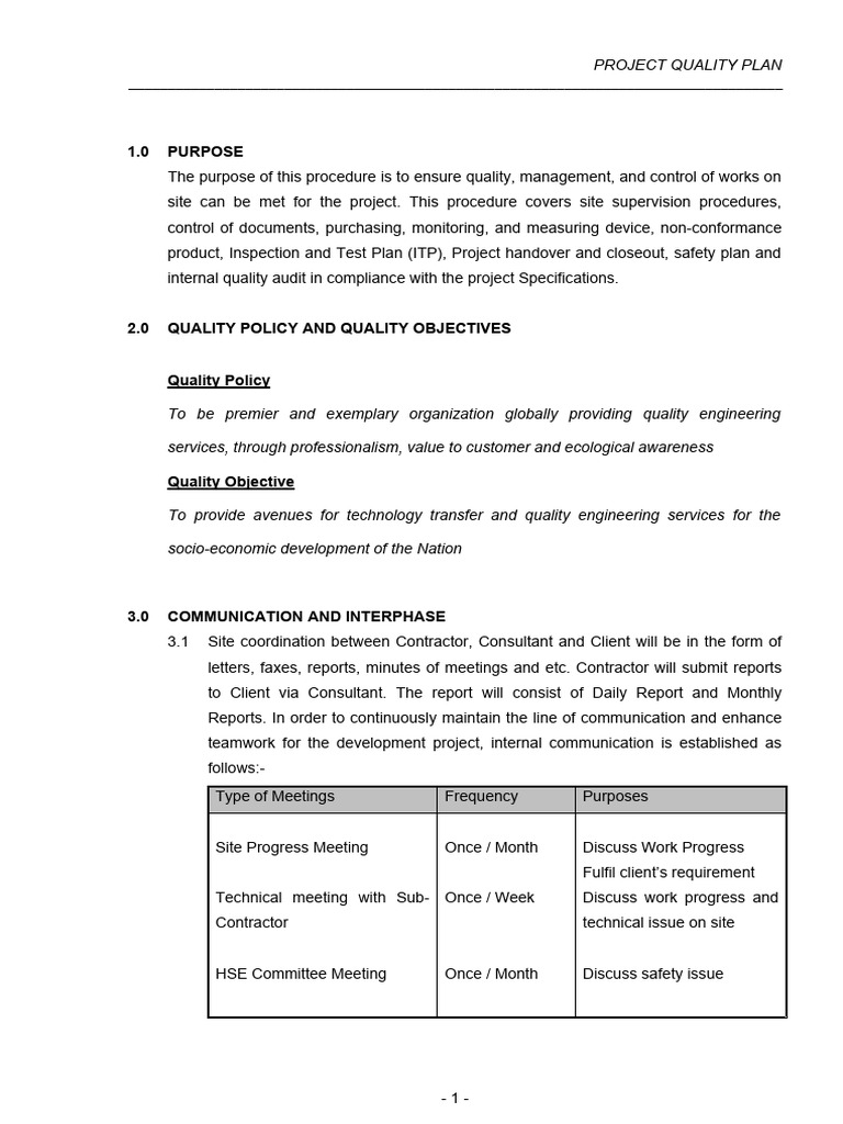 Project Quality Management Plan | PDF | Safety | Calibration