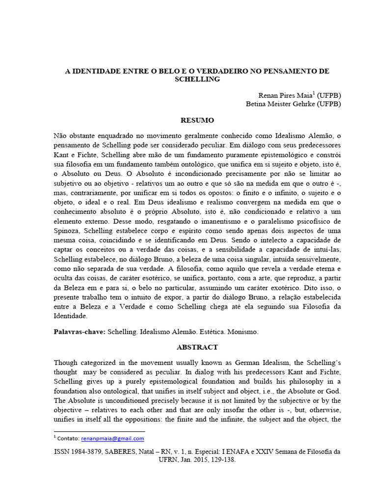 Beleza e Verdade em Schelling | PDF | Beleza | Absoluto (Filosofia)