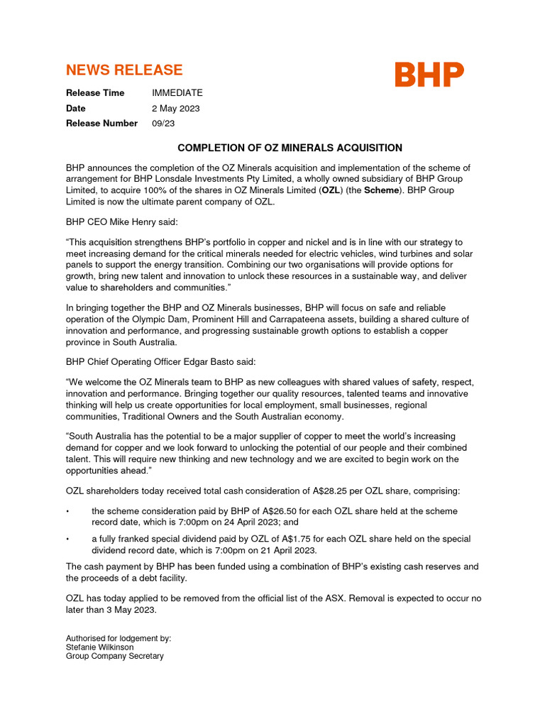 Asx BHP | PDF | Risk | Mergers And Acquisitions