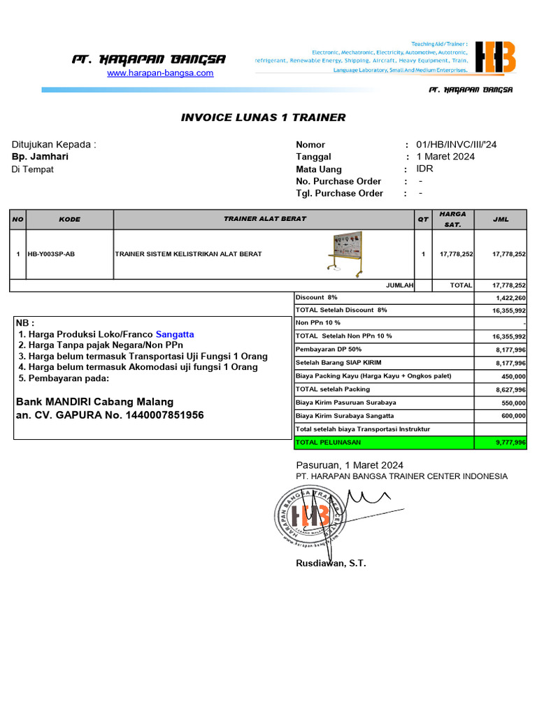 Invoice LUNAS KPD Bp. Jamhari | PDF