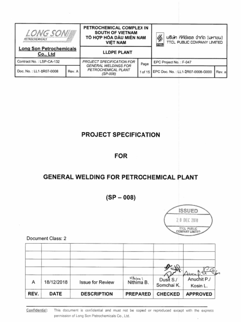 LL1-2R07-0008 - A - Project Spec For General Welding For Petrochemical ...