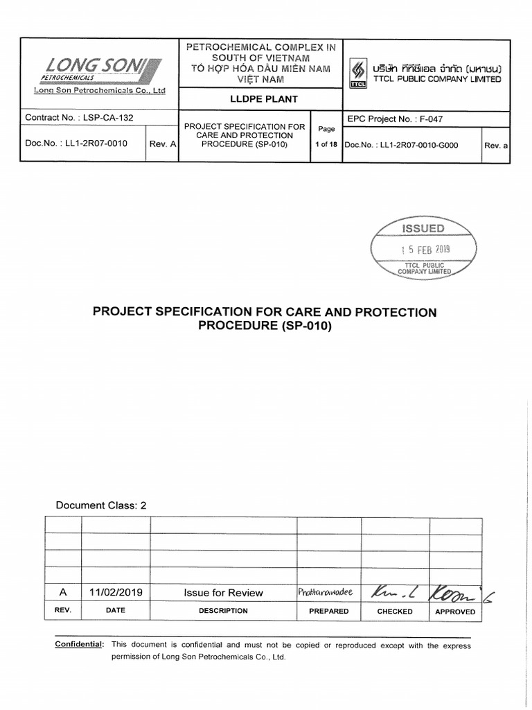 LL1-2R07-0010 - A - Care & Protection Procedure | PDF | Corrosion | Bearing (Mechanical)