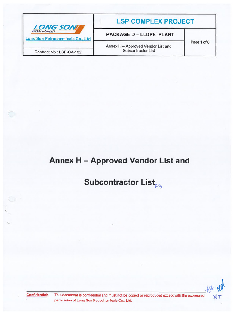 LSP-CA-132-Annex H--Approved Vendor List | PDF