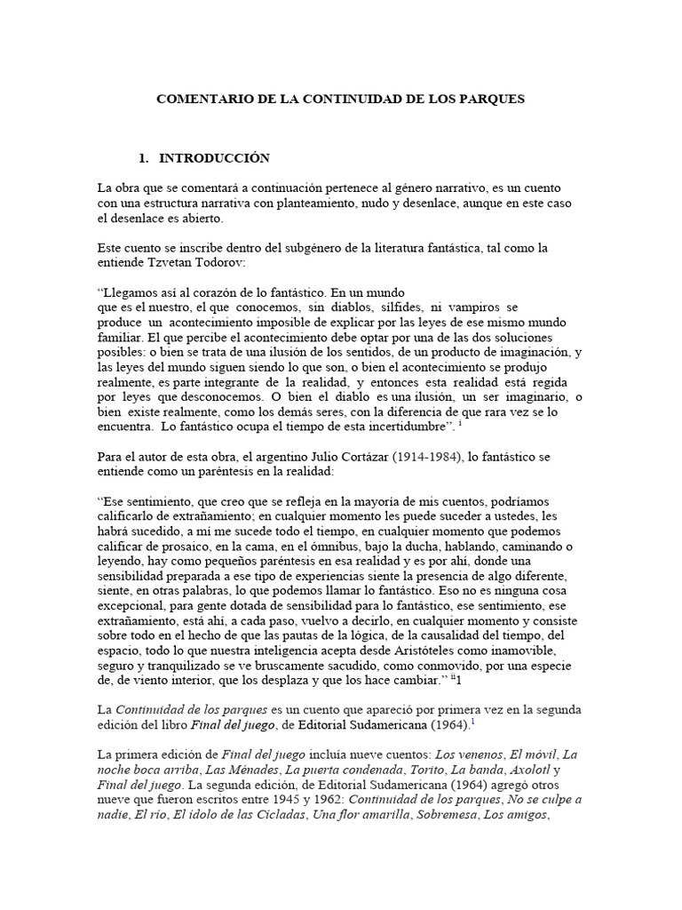 Analisis de La Continuidad de Los Parques | PDF | Narración | Fantasía