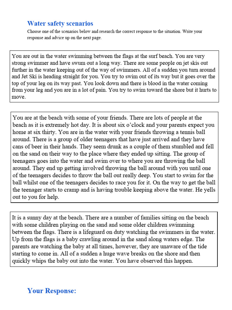 Water Safety Scenarios: Your Response | PDF