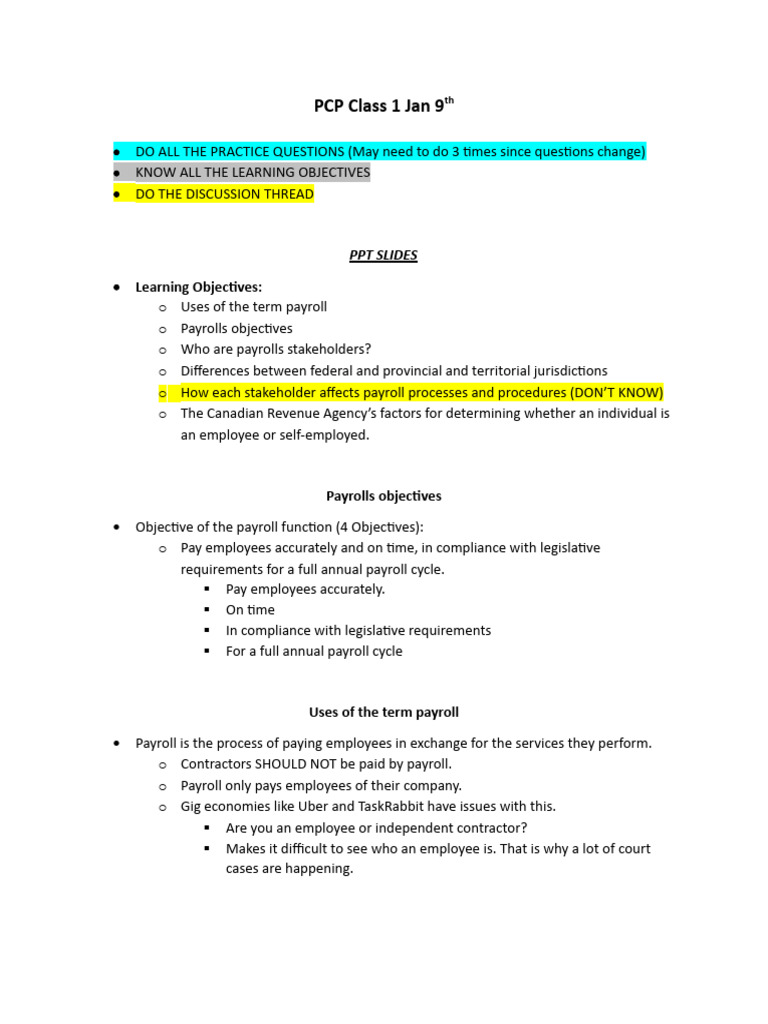 PCP Class 1 | PDF | Employment | Payroll