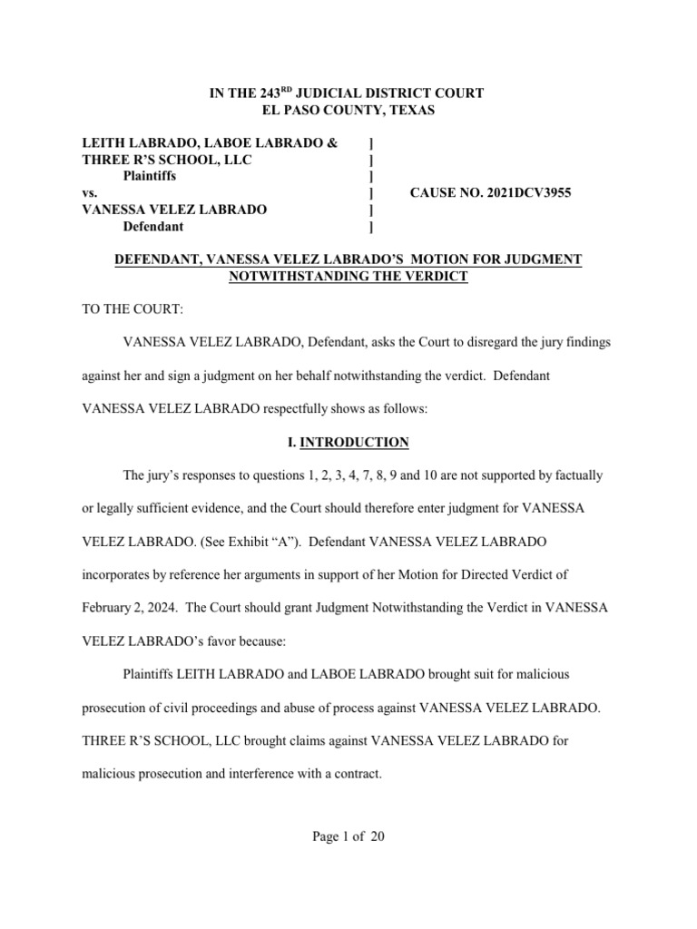 Motion For Judgement Notwithstanding The Verdict | PDF | Lawsuit ...