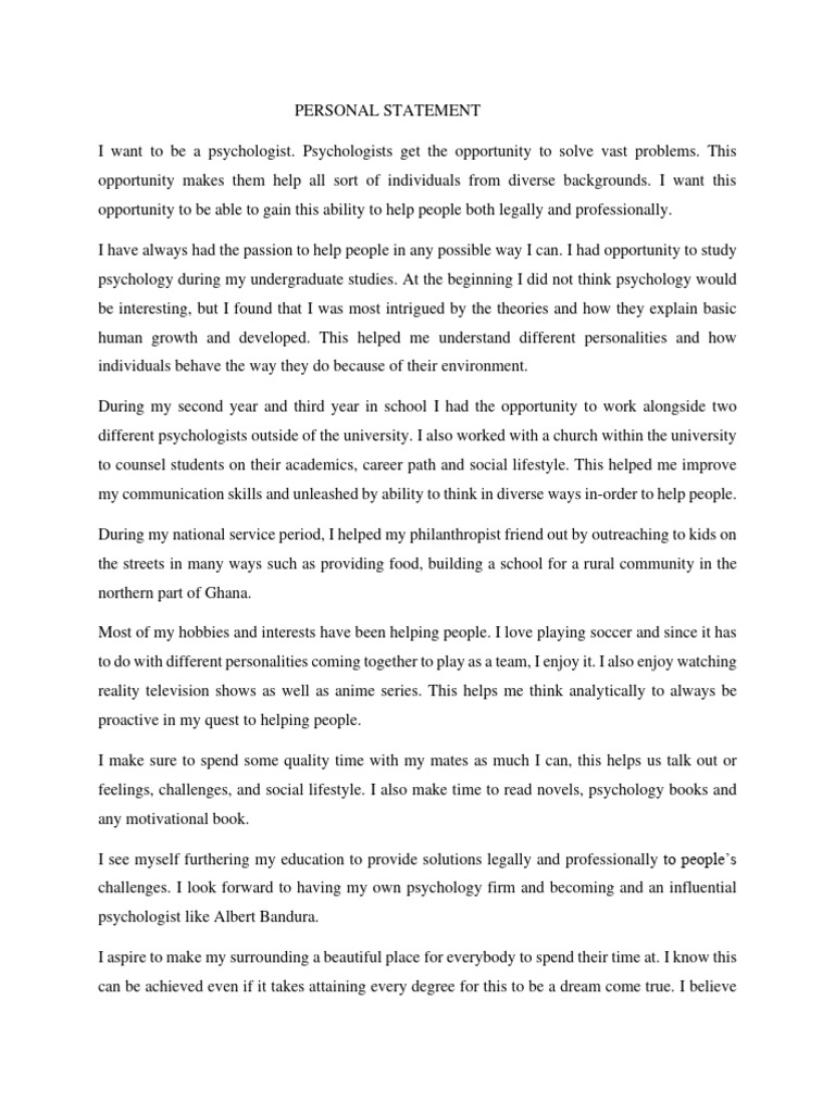 Personal Statement | PDF | Psychology | Psychologist