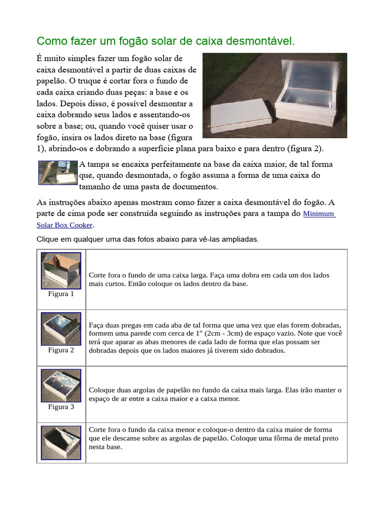 Como fazer um fogão solar de caixa desmontável. | PDF | Fogão de cozinha
