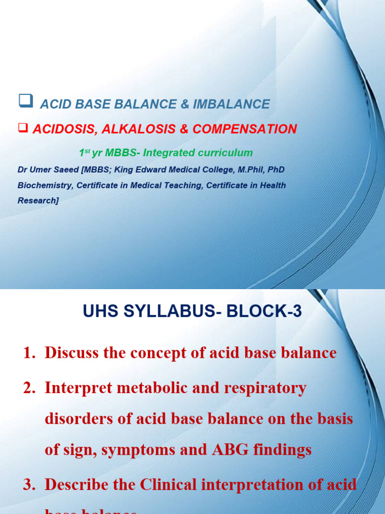 Acid Base Balance-Integrated Curriculum | PDF | Bicarbonate | Homeostasis