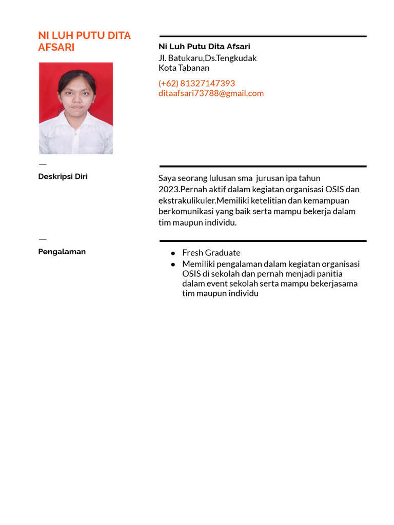 CV - Dita Afsari | PDF | Karier & Perkembangan