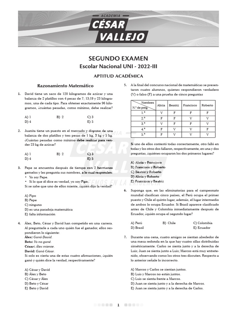 2 Ex Esc Nac UNI | PDF | Electrón | Configuración electronica