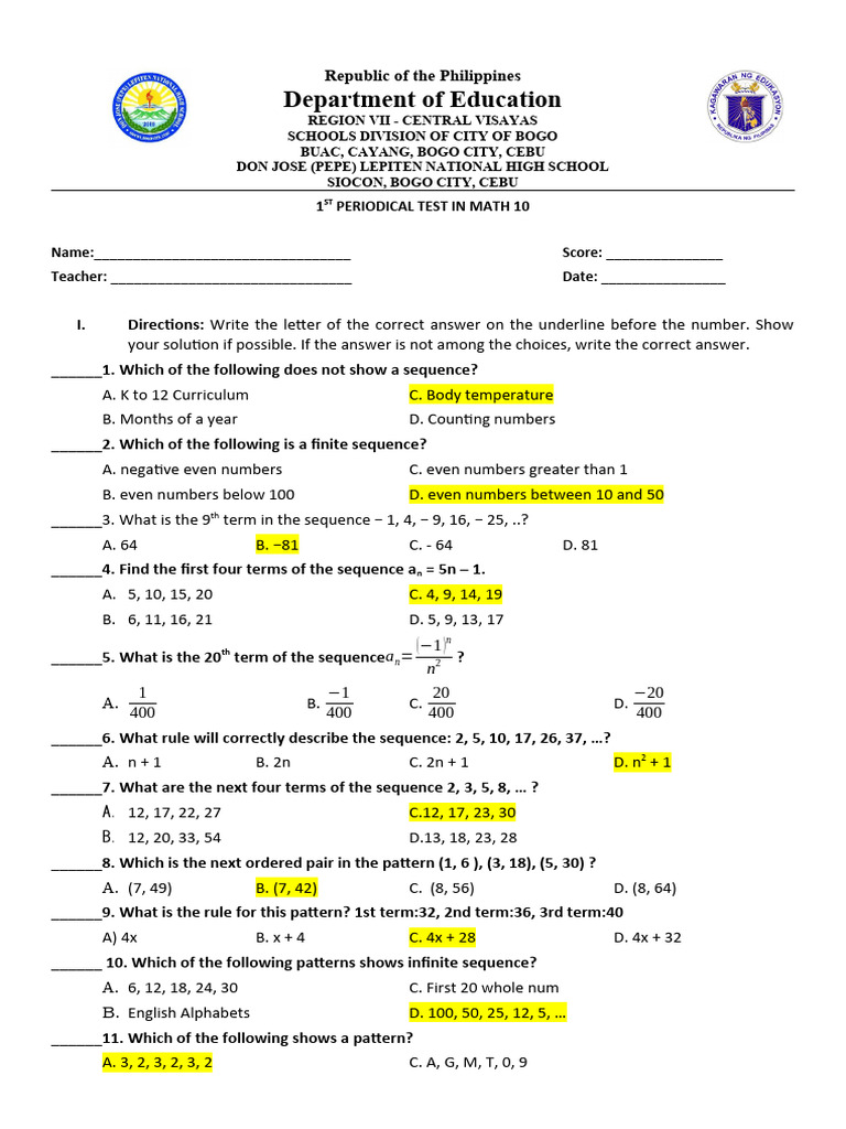 Mathematics 10 (Done) | PDF | Elementary Mathematics | Mathematics