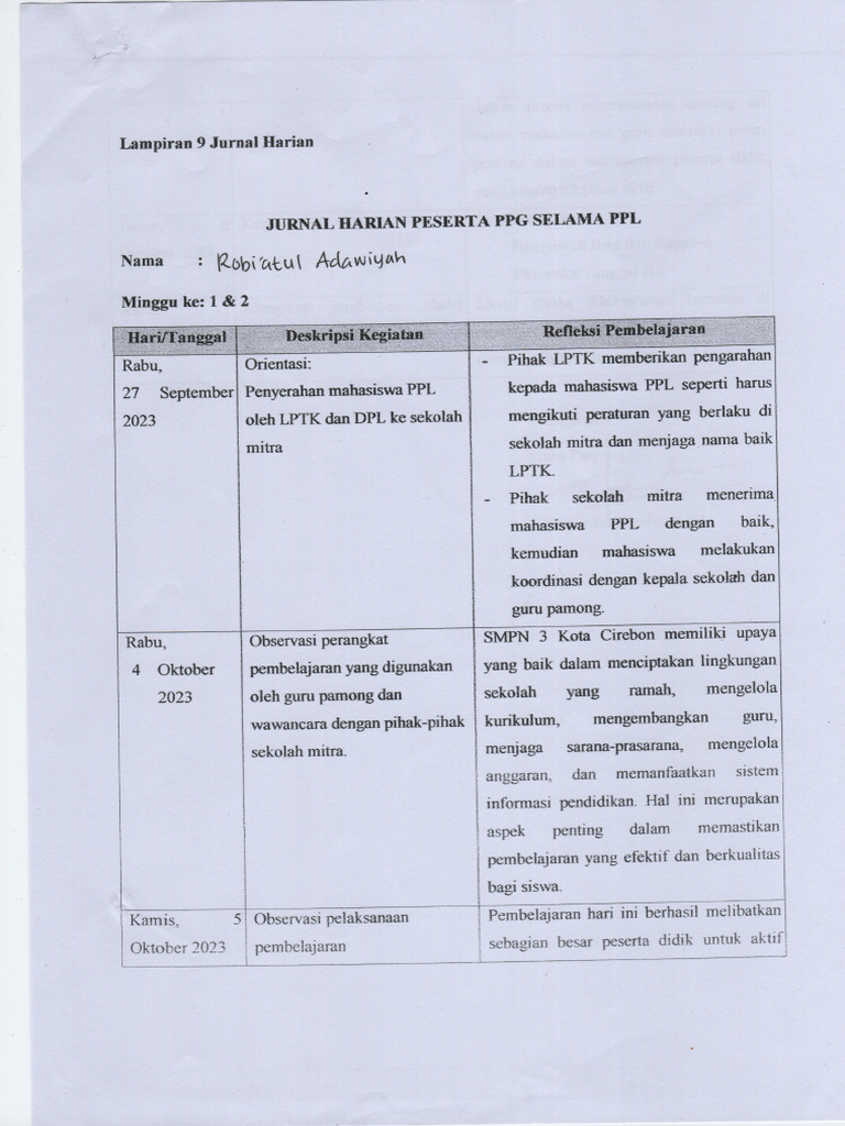 Jurnal Harian Topik 1 Gabung | PDF