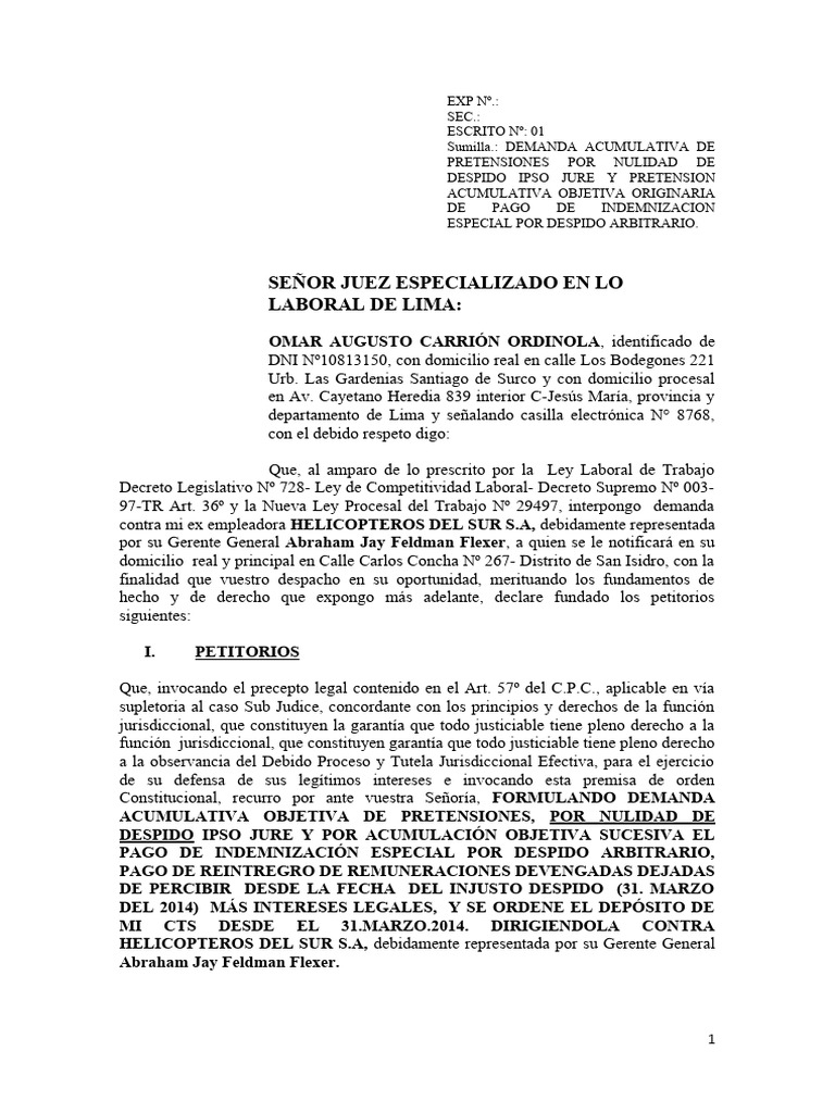 DEMANDA LABORAL | PDF | Derecho laboral | Sindicato