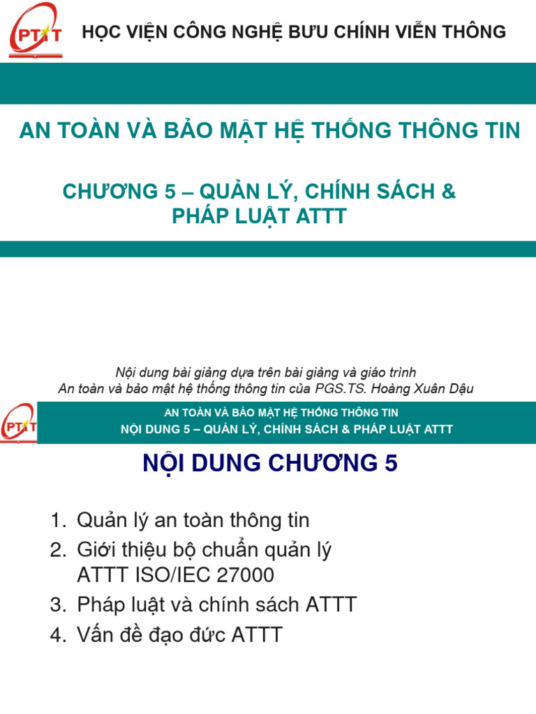 ATBM-Chuong 5 - Quan Ly, Chinh Sach Phap Luat ATTT | PDF