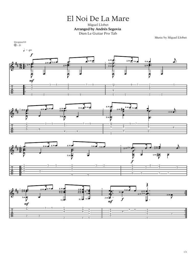El Noi de La Mare - For Classical Guitar With TABs | PDF | Irish ...