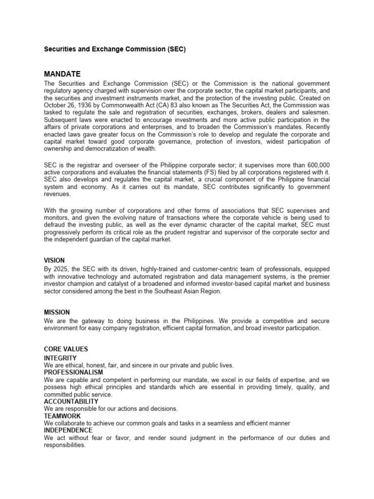 Mandate: Securities and Exchange Commission (SEC) | PDF | U.S ...