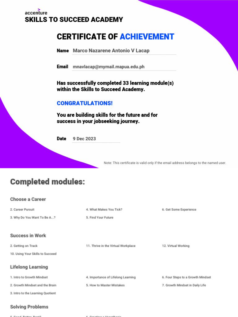S2SAcademy Achievement Certificate | PDF | Data | Computing